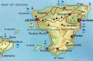 Aegina, detailed map of the island