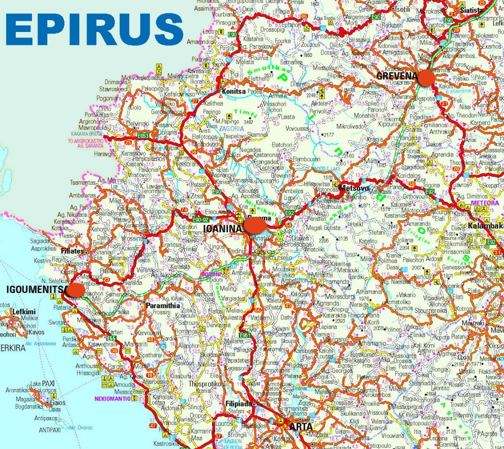 Map of Epirus Greece