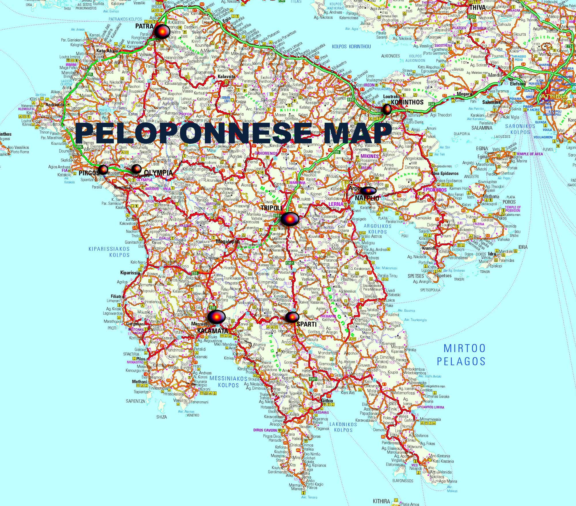 Road Map of Peloponnese