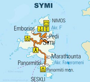 Symi, map of Symi island Greece