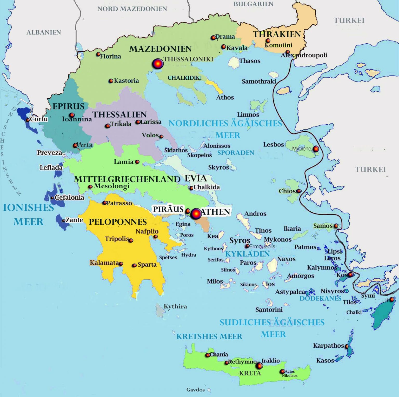 Karte von Griechenland und den griechischen Inseln