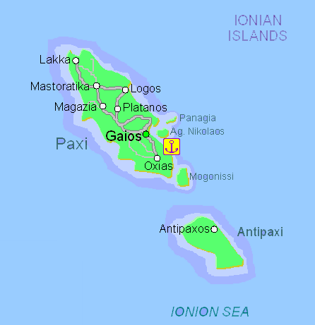 Paxi map - Ionian islands map of Paxi