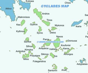 Map of the Cyclades islands in Greece