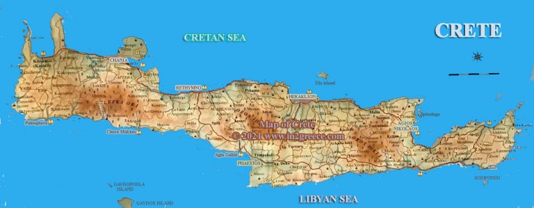 Crete, Map of Crete island Greece