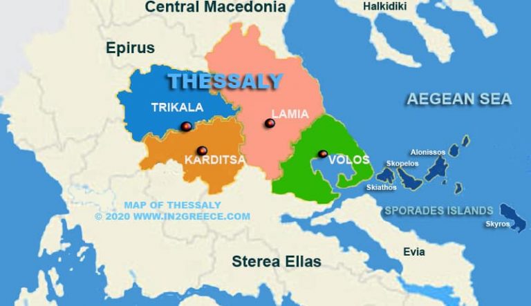 Map of Thessaly Greece