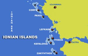 Map of the ionian islands in Greece