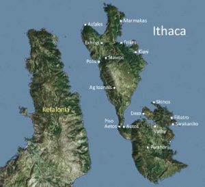 Ithaca, map of Ithaca island Greece