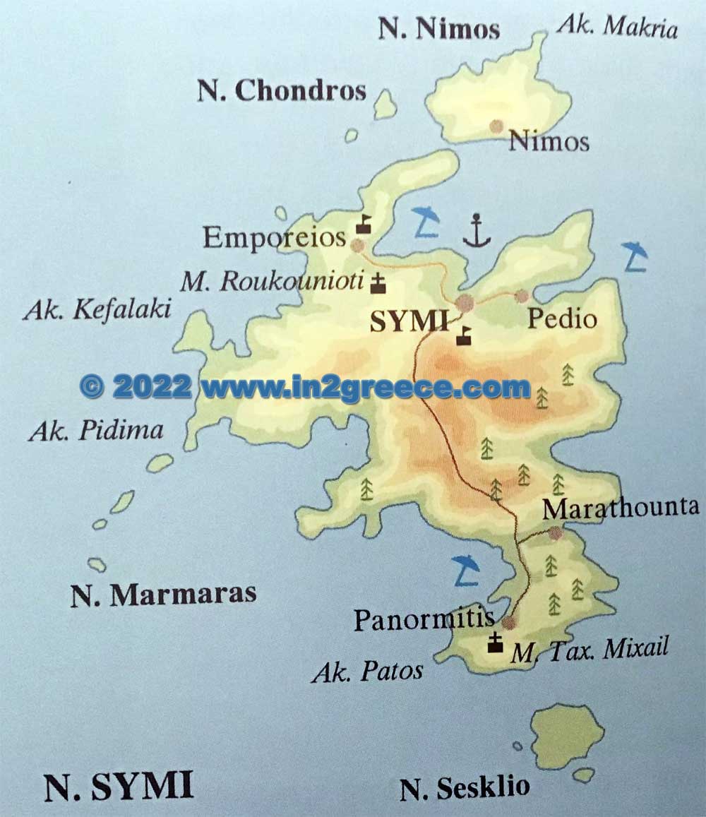 Symi. Map of Symi island Greece