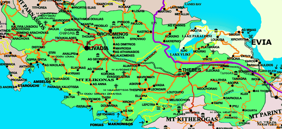 Viotia, Map of Viotia prefecture Greece