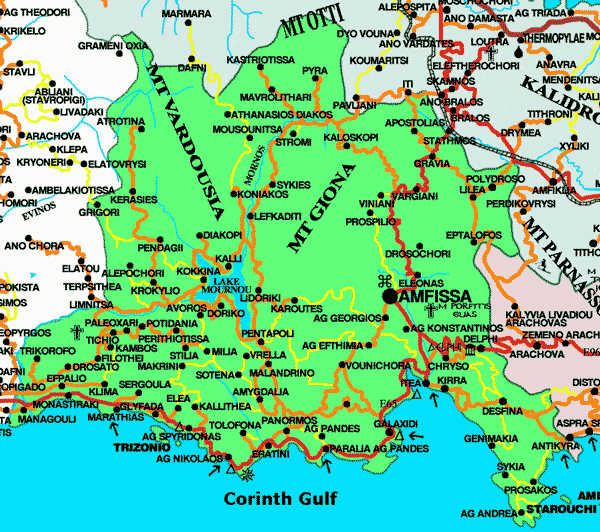 Fokida, Map of Fokida prefecture Greece