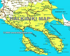 Halkidiki, map of Halkidiki Greece