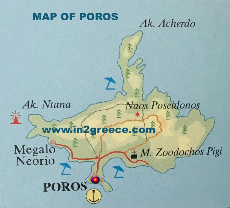 Poros, Map of Poros island Greece