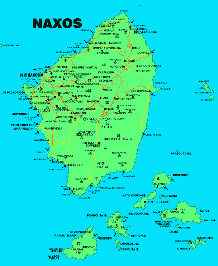Map of Naxos island Greece