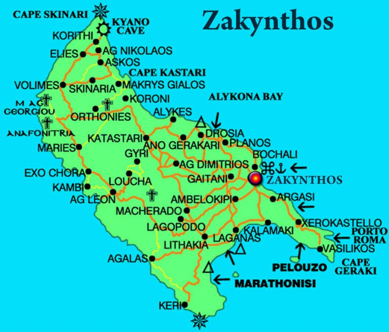 Map of Zakynthos - Zante