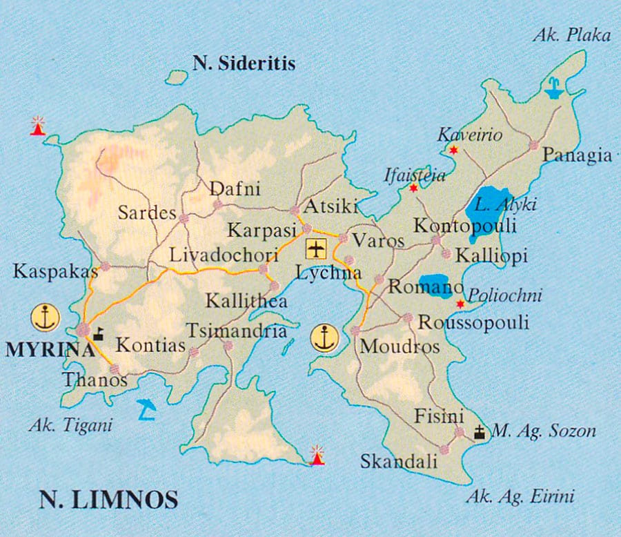 Map Of Lemnos Limnos 