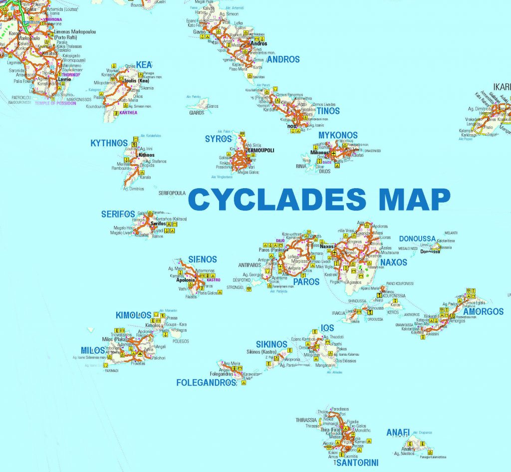 Map of the Cyclades islands in Greece