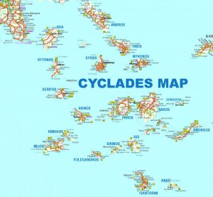 Map of the Cyclades islands in Greece