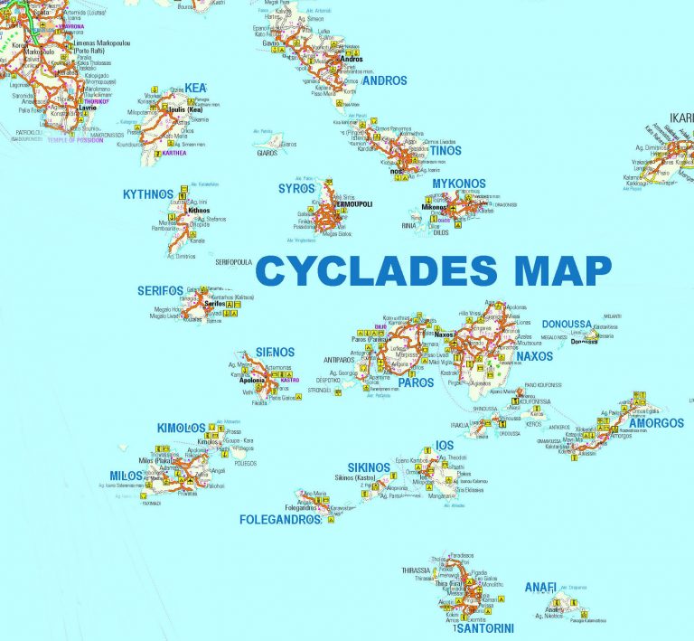Map of the Cyclades islands in Greece